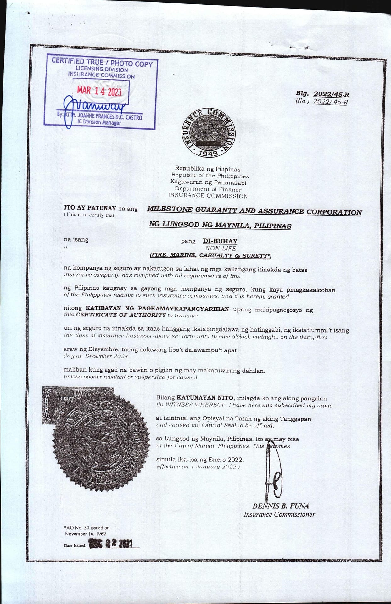 MGAC - Certificate of Authority (2022-2024)